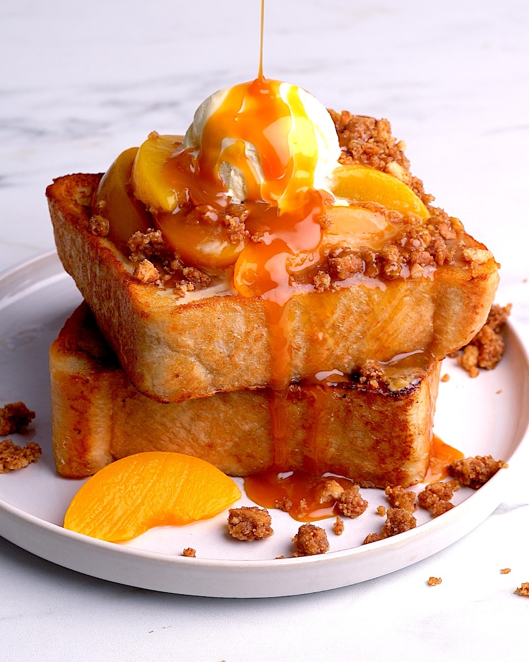Easy Peach Cobbler French Toast - Ems Foodie Fix