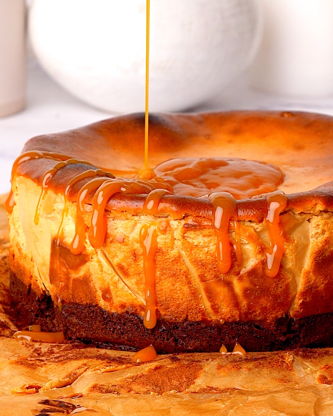 Salted Caramel Brownie Basque Cheesecake - Ems Foodie Fix